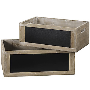 MyGift Rustic Brown Wood Crate with Chalkboard Label, Decorative Storage Bin Wooden Crates with Erasable Chalk Front Panel and Cut Out Handles, Set of 2