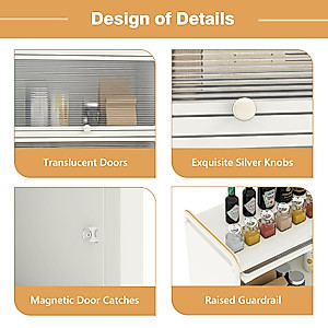 Giantex 5-Tier Kitchen Storage Cabinet, Mobile Microwave Stand with Flip-up PC Doors, Freestanding Kitchen Bakers Rack with 4 Rolling Casters, for Dining Room, Living Room and Study (White)