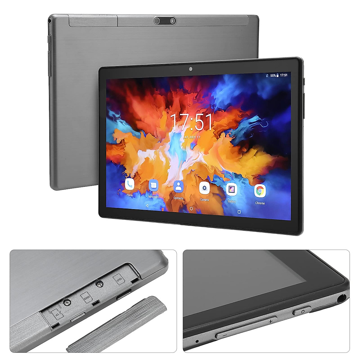 aqxreight Office Tablet HD IPS Gaming Tablet Dual Camera Quad Core 10.1 Inch 6000 MAh for Travel (Iron Gray)