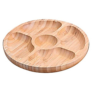 Divided Serving Tray, Bamboo Appetizer Party Platter with 5 Compartments for Serving Dishes, Serving Platters, Chip and Dip Tray, Veggie Tray, Or Taco, Round(8")