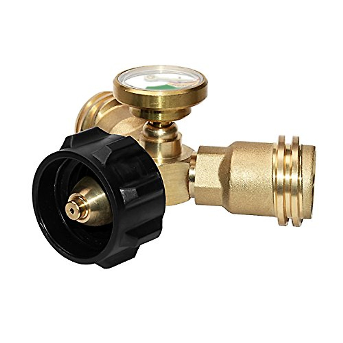 DOZYANT Propane Splitter, Propane Tank Y Splitter Adapter with Gauge, 2 Way LP Gas Adapter Tee Connector for 20lb Propane Tank Cylinder, Work with BBQ Grills, Camping Stoves, Gas Burners, Heater