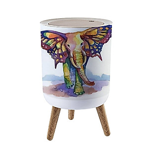 LGCZNWDFHTZ Small Trash Can with Lid for Bathroom Kitchen Office Diaper Watercolor Elephant Butterfly Wings Fantasy Animal Bedroom Garbage Trash Bin Dog Proof Waste Basket Cute Decorative