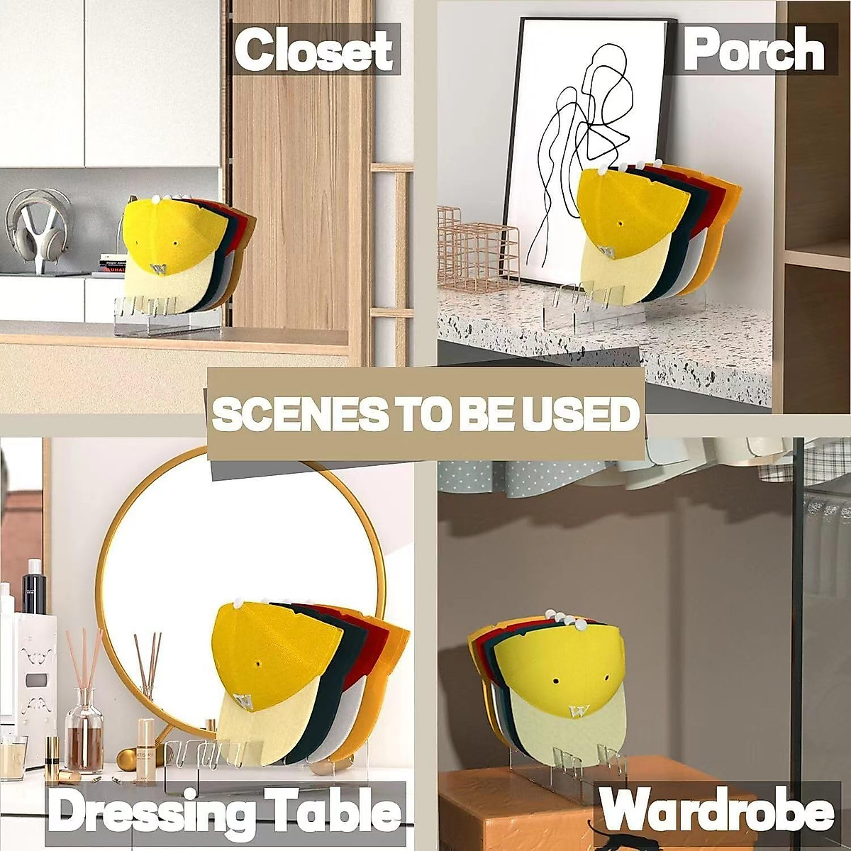 IsGlizoen 2 Pack Clear Hat Organizer, Acrylic Hat Stand, Hat Storage Rack for Ball Cap, Golf Cap, Trucker Hat, No Install, Can Store 14 Hats, for Bedroom, Closet, Office, Dresser (Clear)