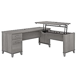 Bush Furniture Somerset 72W 3 Position Sit to Stand L Shaped Desk in Platinum Gray