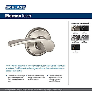 Schlage F170 MER 619 LH Left Handed Merano Door Lever, One Sided Non-Turning Dummy Door Handle, Satin Nickel