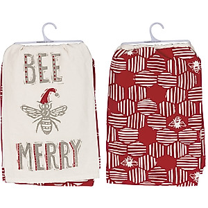 Primitives by Kathy Christmas Kitchen Dish Towel Set, Bee Merry, Small