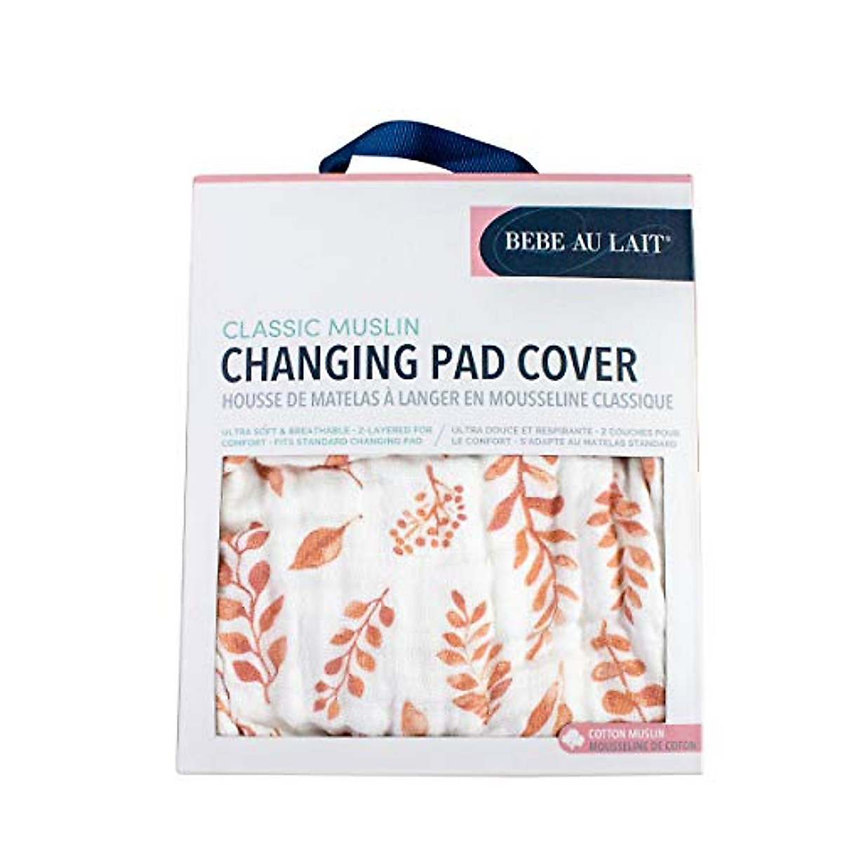 Bebe au Lait Premium Muslin Changing Pad Cover - Elasticized Fit, Safety Strap Holes, 2-Layer Open-weave, 100% Cotton Muslin, Fits Standard Baby Changing Pad up to 36" X 18" X 6"-One Size, Pink Leaves