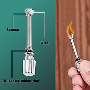 YUSUD Permanent Match Accessories, Never Ending Matchstick Parts, Forever Matches Strike Anywhere Replaceable Kit Included Scrapers, Flint Fire Starter Rods, Wicks and Sealed Waterproof Rubber Rings