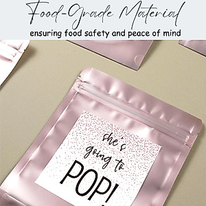 Puremigo 50 Pack Luxury Ready Pop Popcorn Bags Baby Shower, Popcorn Bags, Stand up Zip Pouches Treat Bags, 5.5 x 7.7 x 3.2inch (Rose Gold)