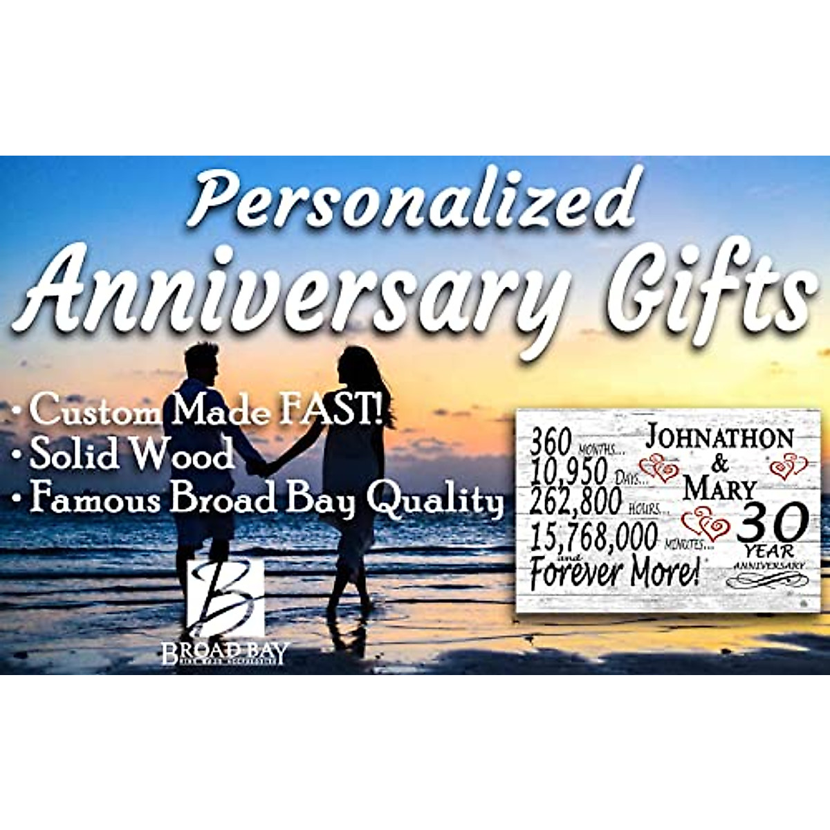 Broad Bay Personalized 30 Year Anniversary Sign Gift 30th Wedding Anniversary Present for Couple Him Or Her Days Minutes Years