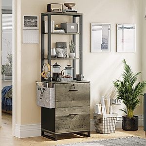 Itaar 2 Drawer File Cabinet with Lock, Fits Letter, Legal, A4 Size, Hanging File Folders, Home Office with Adjustable Storage Shelf and Hook, Oak Grey