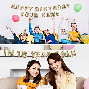 RUBFAC 72pcs DIY Happy Birthday Letters Banner Kit, Glitter Customizable Banner Kit Including 67 Letters and Numbers 3 Rope and 2 Lights, Personalized Banner Wall Decor for Birthday Party