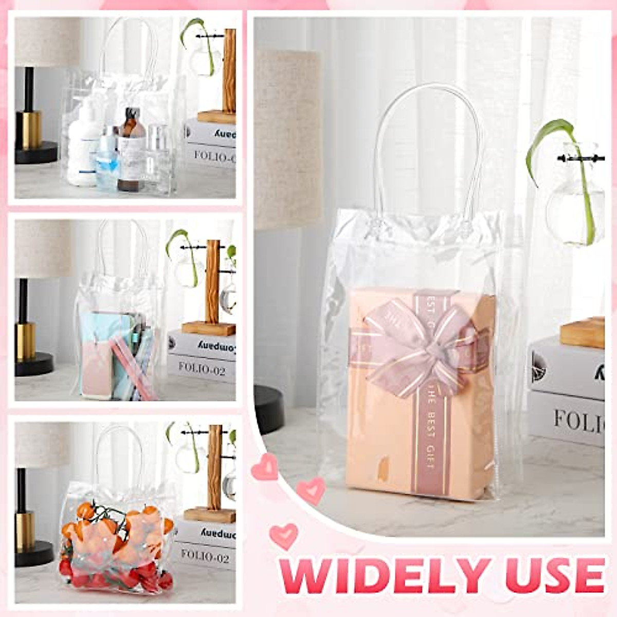 Mimorou 60 Pack Clear PVC Gift Bags with Handles Reusable Plastic Gift Wrap Tote Bags Transparent Shopping Bags for Christmas Party Favors Weddings, 9 x 6.3 x 2.8 Inches and 7.8 x 7.8 x 3.1 Inches