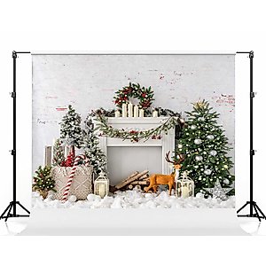 Kate 8×8ft Bokeh Bohemia Christmas Tree Photo Backdrop White Fireplace Brick Wall Xmas Photography Background for Christmas Studio Props
