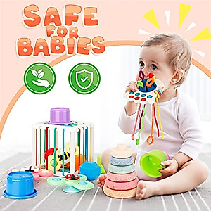 5 in 1 Montessori Toys for Babies 0-3-6-12-18 Months and Up: Infant Gifts Play Set Kids Sensory Learning Activity for Age 1 Year Old Boy Girl 4 7 8 9 Birthday Box Travel Bath Stacking Essentials Stuff