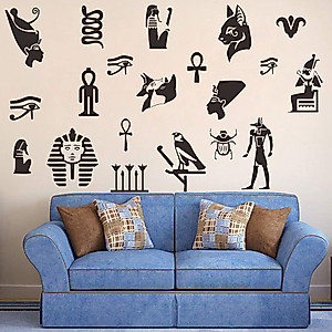 Removable Home Decoration Egypt Ancient Culture Wall Decal Pyramids God Anubis Eyes Wall Decor Stickers Art Vinyl Egyptian History Stickers for Bedroom JWH101 (Black)