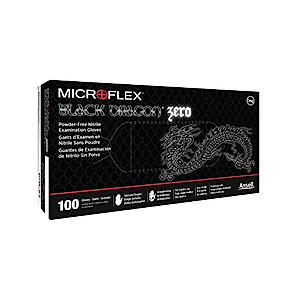 Microflex Black Dragon Zero BD-100N 5mil Disposable Nitrile Gloves w/Textured Fingertips for Automotive Aftermarket - Large, Black (Box of 100)