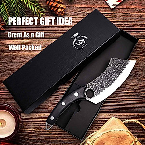 ROCOCO Meat Cleaver Bundle with Multifunctional Boning Butcher Knife Outdoor Viking Gift Men BBQ Camping Hunting Hiking