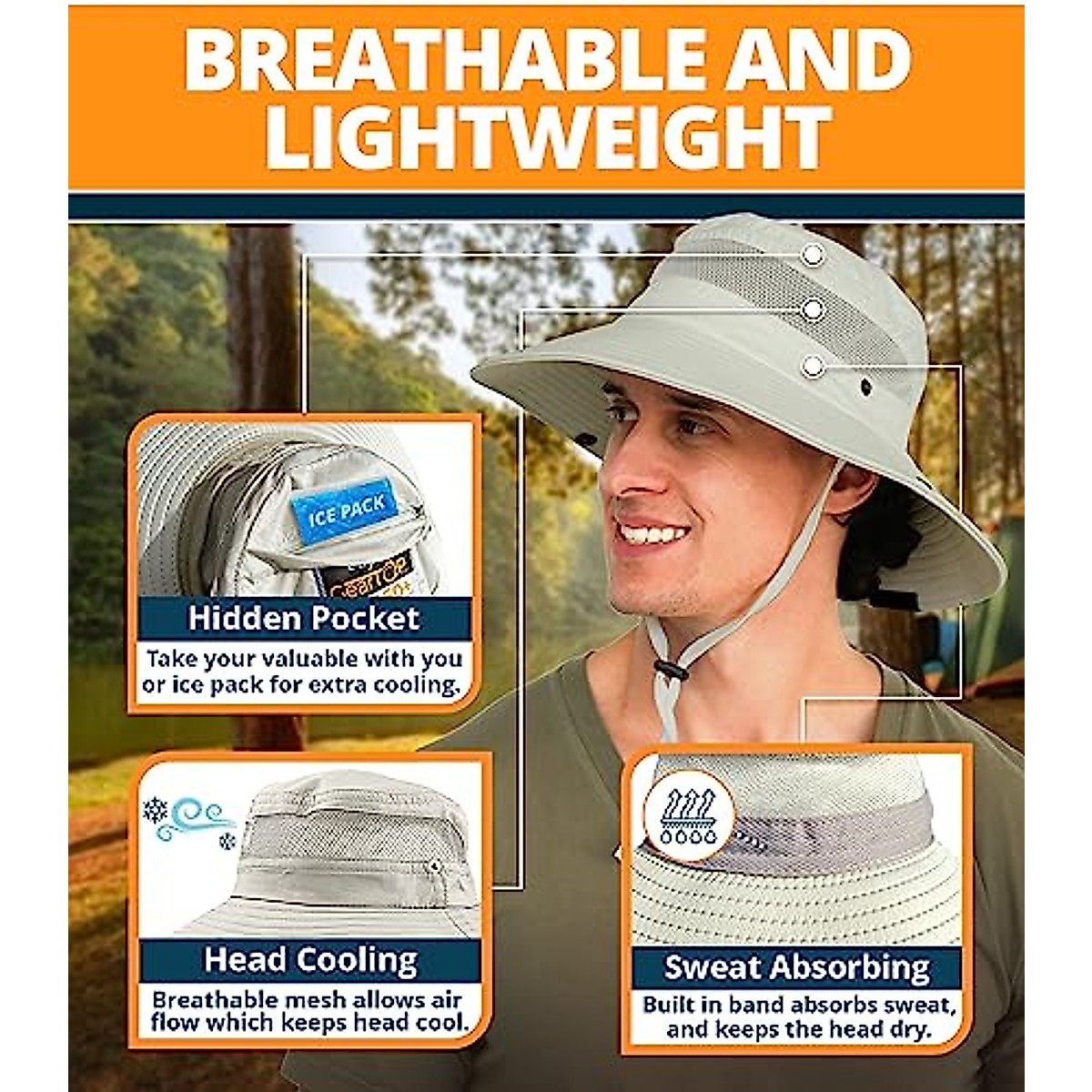 GearTOP Wide Brim Sun Hat for Womens and Mens Sun Hats - UV Protection Fishing Hat Safari Hat for Hiking Gardening & Beach Beige