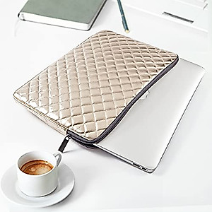 Puffy Laptop Sleeve 11 12 13 13.3 14 15 15.6 inch Puffy Laptop Case Protective, Laptop Bag Exterior Quilted PU Leather Smooth Zipper Closure, Interior Velvet Lined Padded with Pocket