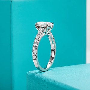 AnuClub 2.48 Cttw Oval Moissanite Engagement Ring for Women 925 Sterling Silver Side Stone Rings D Color VVS1 Lab Created Diamond Promise Wedding Anniversary Ring, Christmas Gift for Women 70