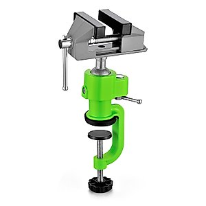 Small Bench Vise 2" Vice for Workbench Table,Swivel Base Home Vise Grip Table Clamp Stand for Woodworking,Tilts Rotate 360°