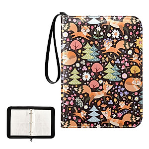 PYBUG Fox Trading Card Binder with Nylon Strap 4-Pocket Waterproof PU Leather Card Collection Binder for 400 Cards Sturdy Card Holder Folders for Game Cards,Sports Cards