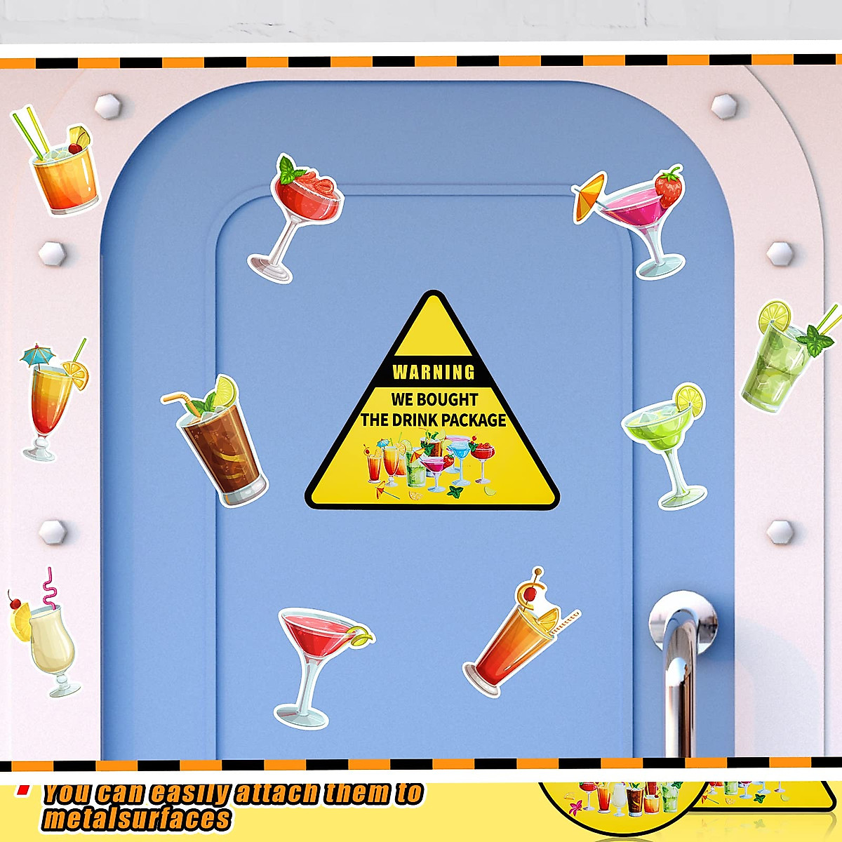 Hoteam 13 Pcs Tropical Drink Cruise Door Decorations Personalized Funny Magnetic Cruise Decorations Magnet Summer Drink Cruise Door Magnets for Carnival Birthday Essential Ship (Warning Cocktail)