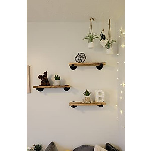 Ty Creations Floating Shelves with Industrial Pipe Brackets Home, Set of 3, Rustic Wall Mounted Wood Shelving Storage Home Decor for Bathroom, Kitchen, Bedroom, Living Room, Office