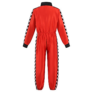 HAPNBCELE Kids Racing Suit Race Car Driver Costume Boy Speed Racer Girl Halloween Dress up Clothes for Play with Car Cap （Red, 3-4 Years