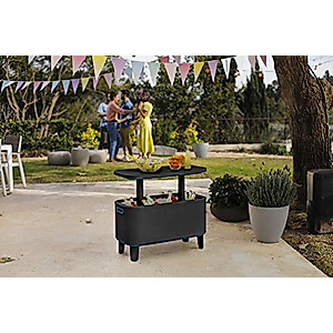 KETER Breeze Bar Outdoor Patio Furniture and Hot Tub Side Table with 14.8 Gallon Beer and Wine Cooler, Dark Grey & Teal