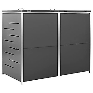 Canditree Outdoor Storage Shed for Garbage Cans, Double Wheelie Bin Shed Stainless Steel for Patio Garden (Anthracite)