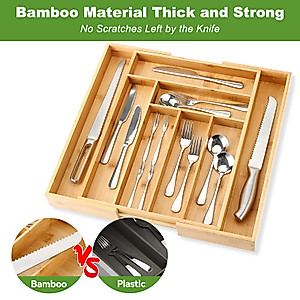 Secura Bamboo Expandable Drawer Organizer, Silverware Utensil Holder and Cutlery Tray for Kitchen, Office, Bathroom and Home (8 Expandable Compartments)