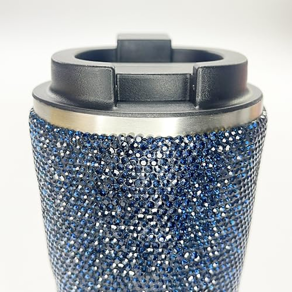 Cupcupmore 12 oz Bling Dark Blue Rhinestone Stainless Steel Coffee Tumbler,Shiny Travel Insulated Coffee Mug with Lid, Reusable Spill Proof Coffee Cup,Portable Thermal Mug for Hot and Cold
