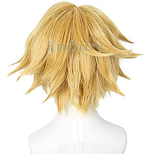 Linfairy Short Blonde Cosplay Wig Halloween Costume Cat Wig for Men