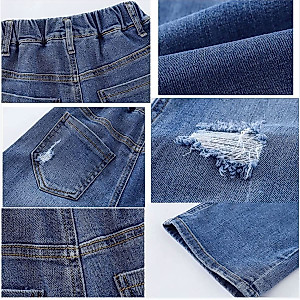 YaYatree Fashion Kids Girls Ripped Distressed Washed Wide Leg Casual Jeans Size 4-13 yrs (Blue Solid, 10-11 Years)