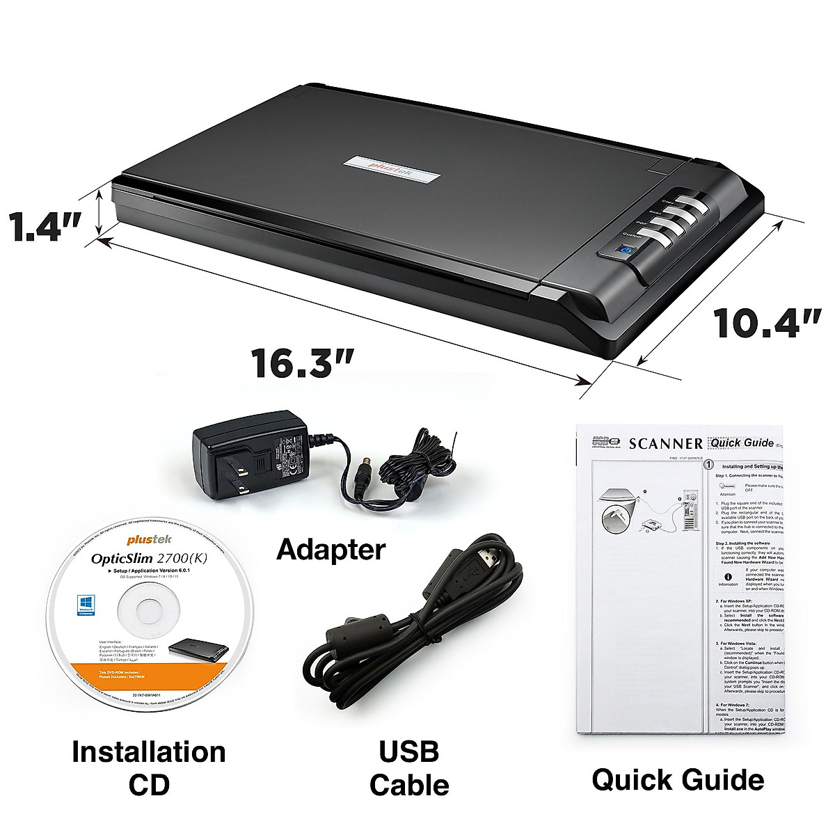Plustek OpticSilm 2700 - High Speed Flatbed Scanner, 3sec Fast scan Speeds. Compact Design for Home and Home Office. Windows and Mac Support