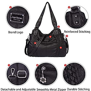 Angel Barcelo Roomy Fashion Hobo Womens Handbags Ladies Purse Satchel Shoulder Bags Tote Washed Leather Bag Black