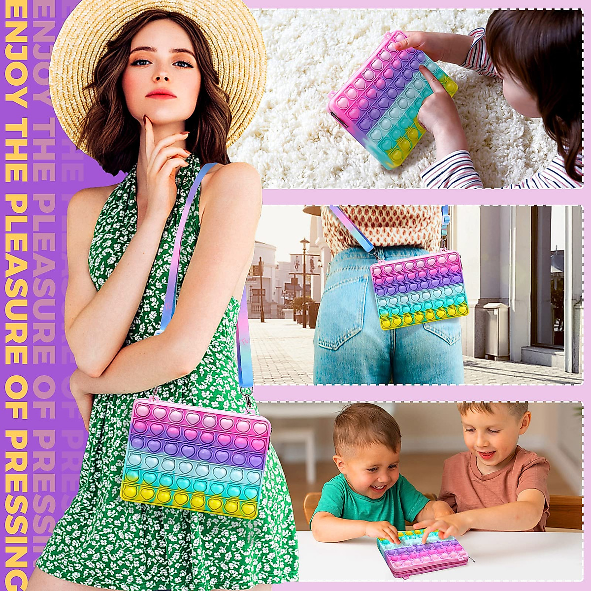 MooonGem Pop Purse for Women, Big Fidget Purse for iPad, Pop Shoulder Bag