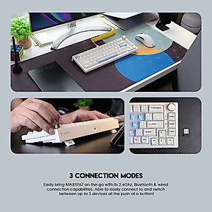 FANTECH MAXFIT67 3-Mode Custom Mechanical Gaming Keyboard RGB Backlit, 65% (67-key) Hot Swappable Type-C Wired South Facing Mechanical Keyboard, Kailh White Switch, Black