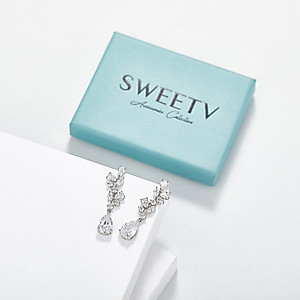 SWEETV Bridal Wedding Earrings for Brides Bridesmaides-Marquise Teardrop Earrings for Women, Cubic Zirconia Drop and Dangle Earrings for Prom or Pageant,Jewelry, Silver