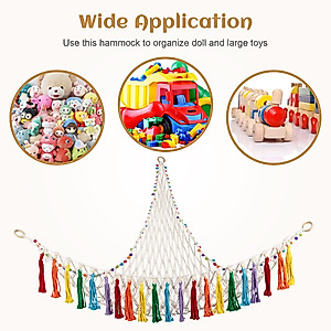 D-FantiX Stuffed Animal Storage Hammock, Boho Macrame Tassels, Corner Toy Holder, Hanging Net Organizer for Nursery & Kids Room