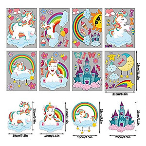 CCINEE Unicorn Window Cling Stickers,Rainbow Flower Window Decals Double Side Sticker for Kids Room Decoration,8 Sheets