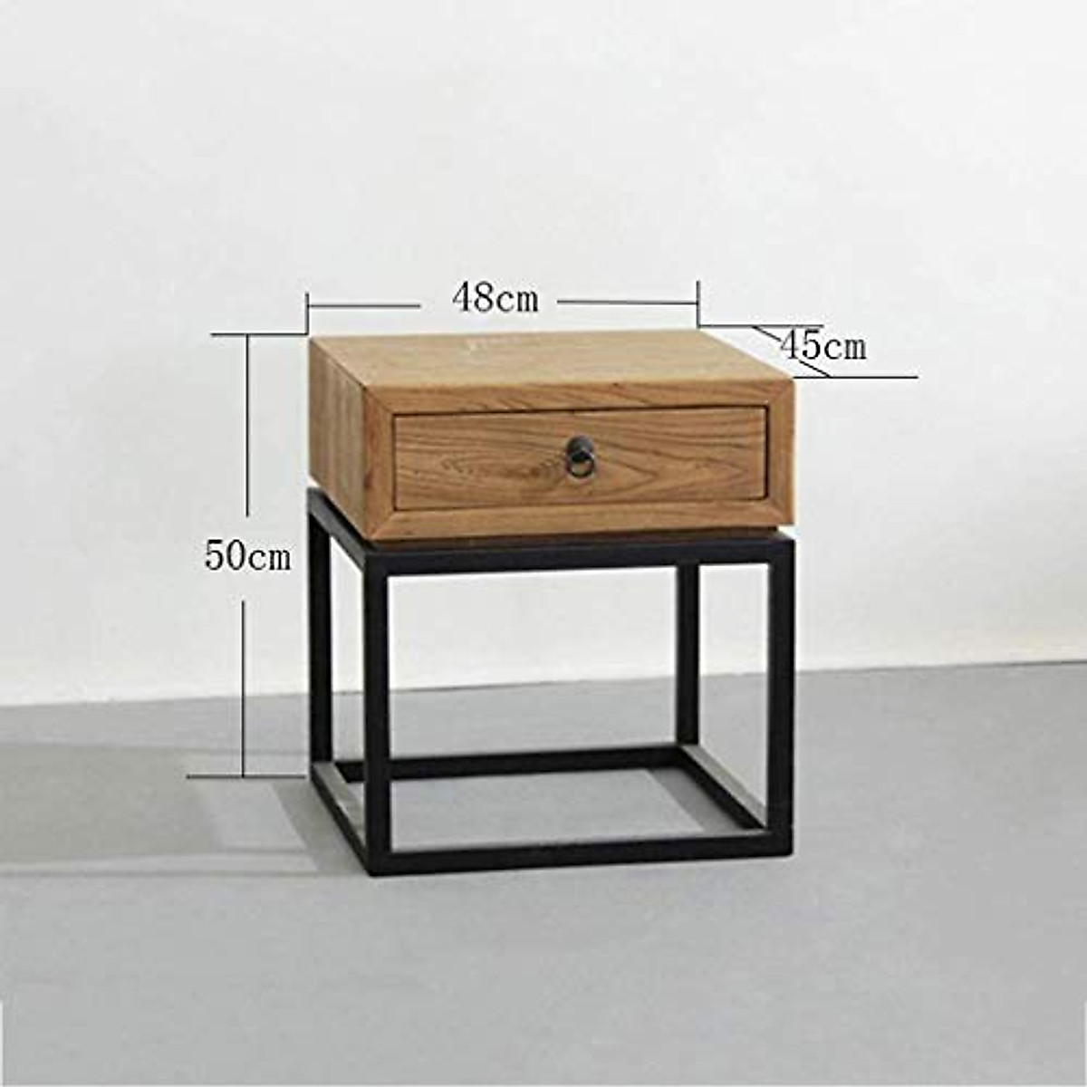SJYDQ Vintage Nightstand Table, Sturdy Coffee Table with Metal Frame, Wood Accent Size 48x45x50cm