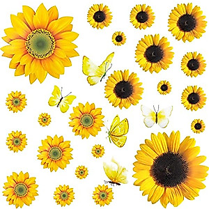 Sunflower Butterfly Wall Stickers 39 PCS Sunflower Decals & 3D Gold Butterfly Wall Sticker Floral Butterfly Waterproof Wall Sticker DIY Decor for Kids Baby Bedroom Living Room Bathroom Nursery Decoration