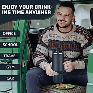 40 oz Tumbler with Handle and Flip Straw, 100% Leakproof Insulated Tumbler with Lid and Straw, Stainless Steel Insulated Travel Coffee Mug, Insulated Coffee Thermal Cup for Cold and Hot (Deep Blue)