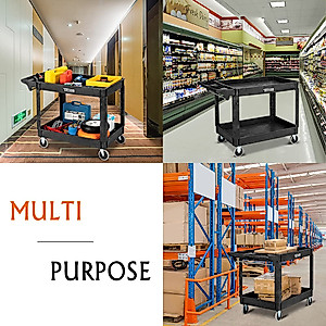 TUFFIOM Plastic Service Utility Cart with Wheels, 550lbs Capacity Heavy Duty Tub Storage Cart W/Deep Shelves, Multipurpose Rolling Extra Large 2-Tier Mobile Storage, for Warehouse Garage Industrial