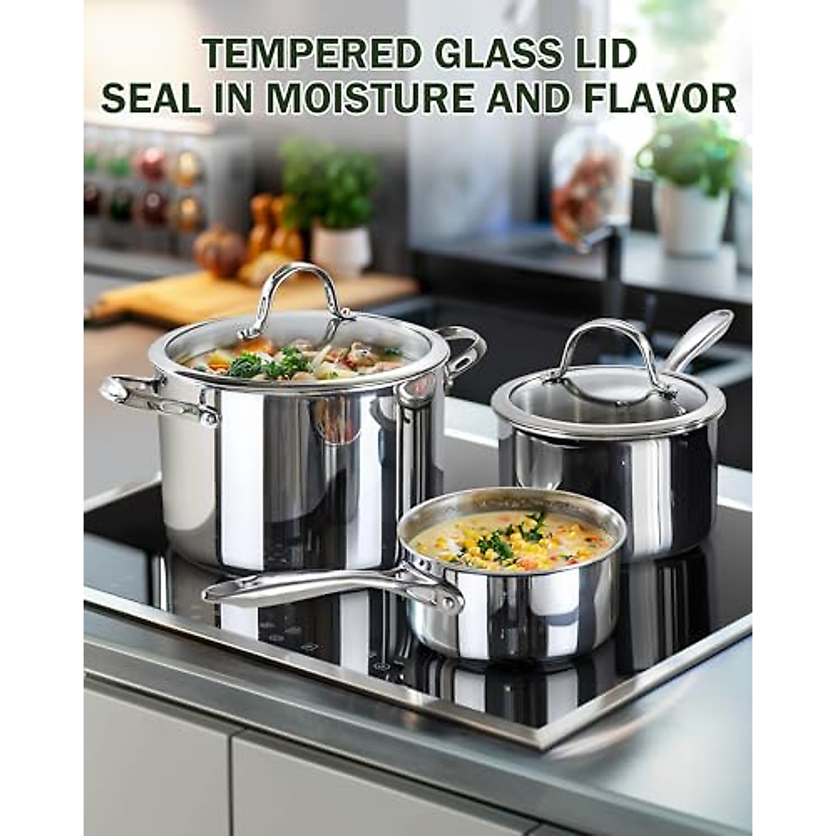 Cooks Standard Stainless Steel Saucepan with Lid, Multi-Ply Clad Sauce Pot 3-Quart, Silver