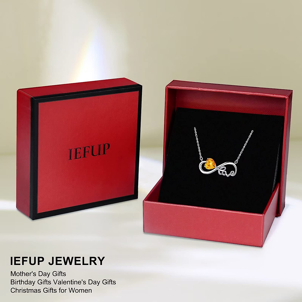 IEFUP Birthstone Necklace for Women, S925 Sterling Silver Citrine Necklace November Birthstone Necklace November Birthstone Jewelry Birthday Gifts for Women Jewelry for Women Gifts for Women