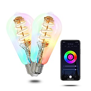 MOES Smart ST64 Edison LED Light Bulbs, Color Changing WiFi ST21 Smart Bulbs, 2700K-6500K CW& RGB Dimmable, Smart Life Remote Control, Work with Alexa/Google Home, 470lm 5W (40W Equivalent) 2 Pack